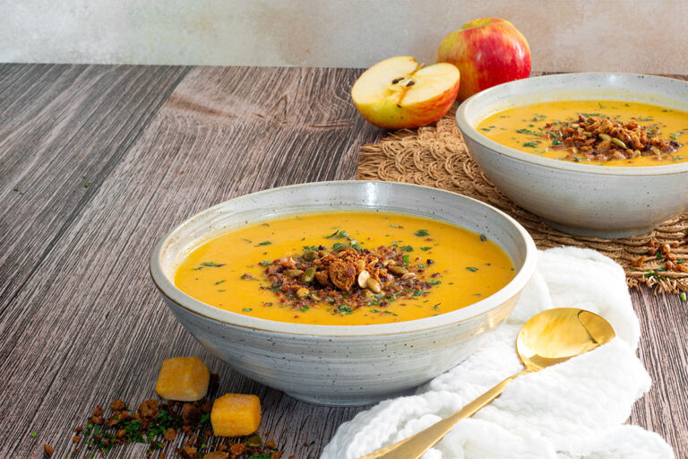 Butternut Squash & Apple Soup with Savory Crumble - Gluten Free & More